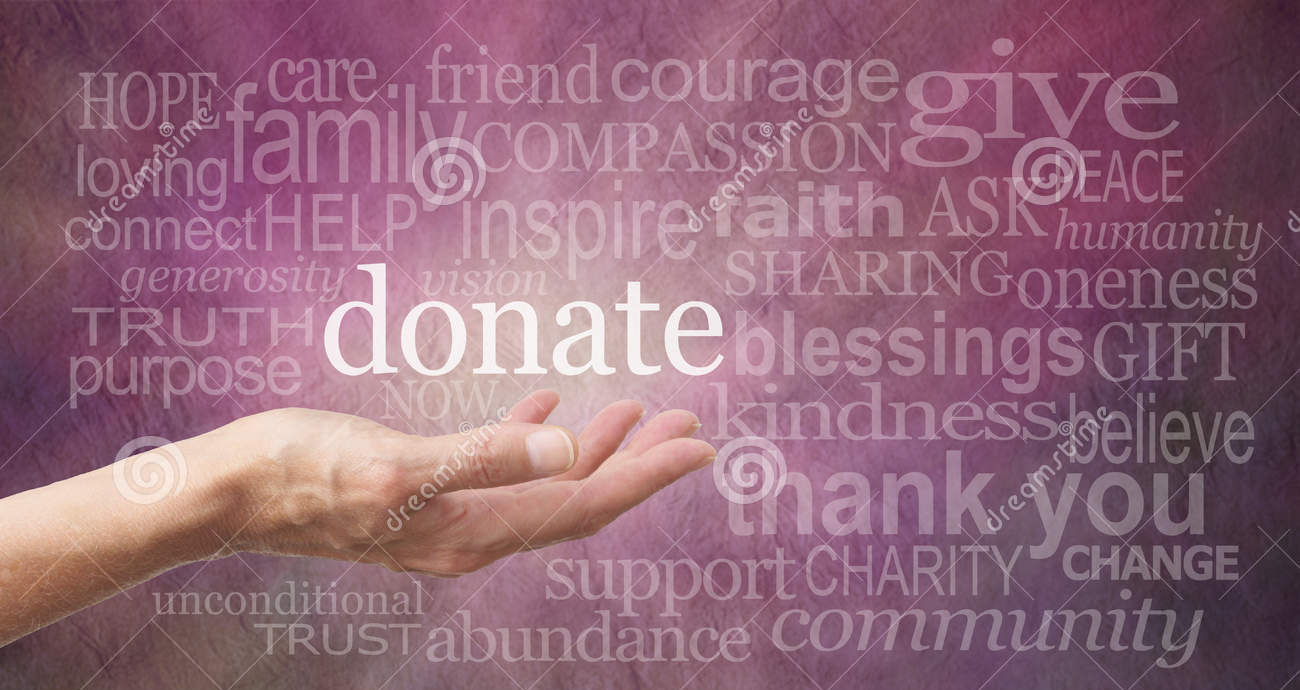donate-word-wall-female-hand-outstretched-palm-side-up-white-floating-above-surrounded-different ...